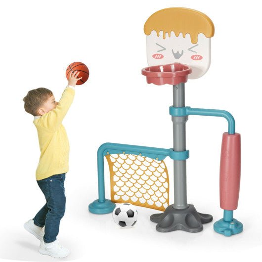 3-in-1 Height Adjustable Basketball Stand Set with Soccer and Roller – Monkey Bunks