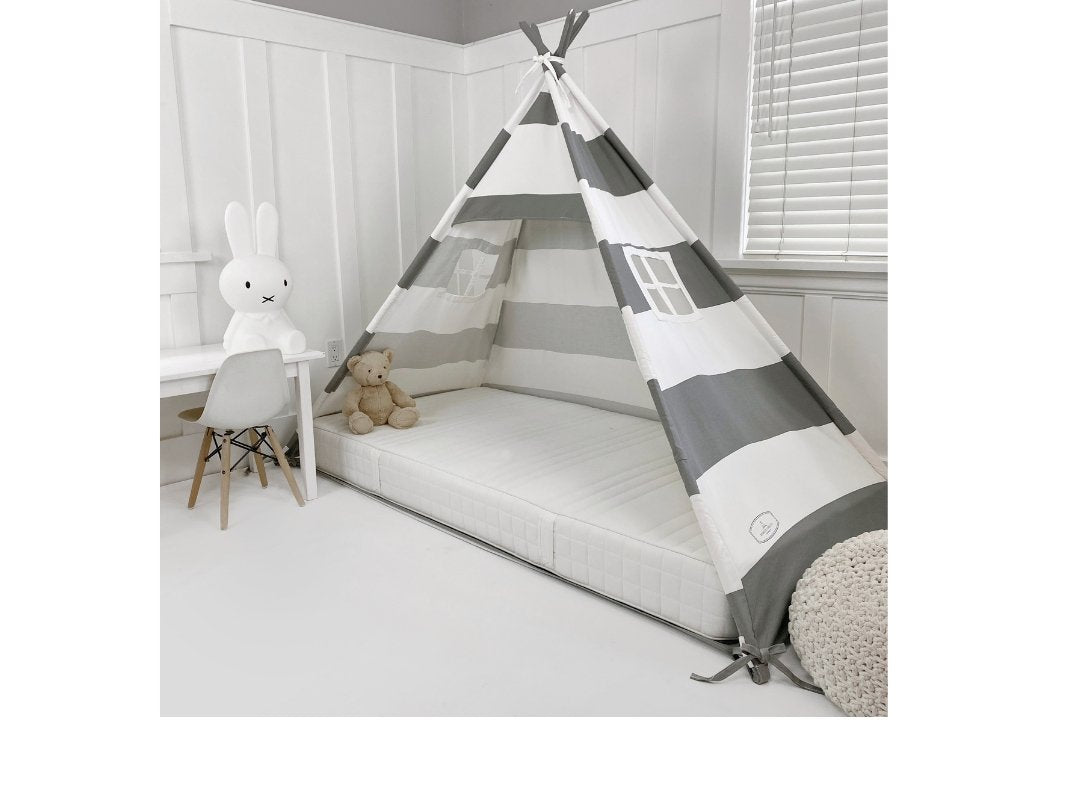 Play Tent Canopy Bed in Grey and White Stripe – Monkey Bunks